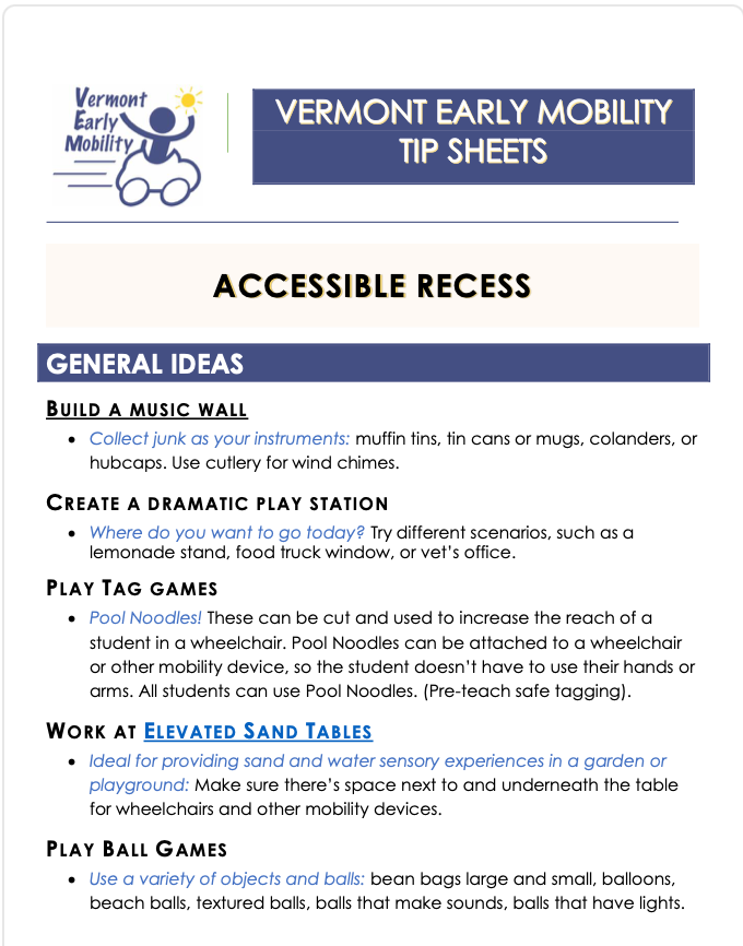 Power Mobility in Schools – Vermont Early Mobility Project (VEM) Resources